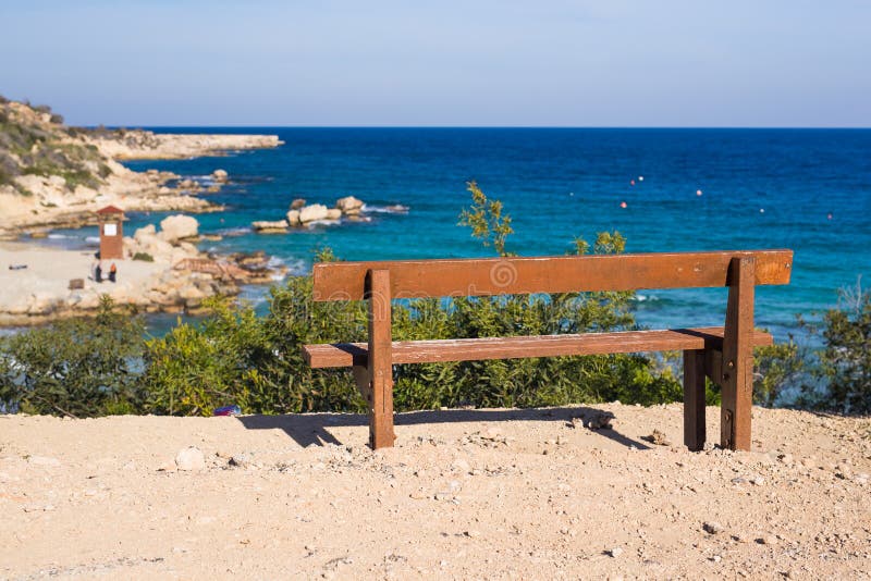 Wooden Bench in Front of the Sea Stock Image - Image of horizontal ...