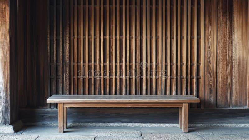 Wooden Bench in Front of Traditional Japanese Lattice Wall Stock Image ...