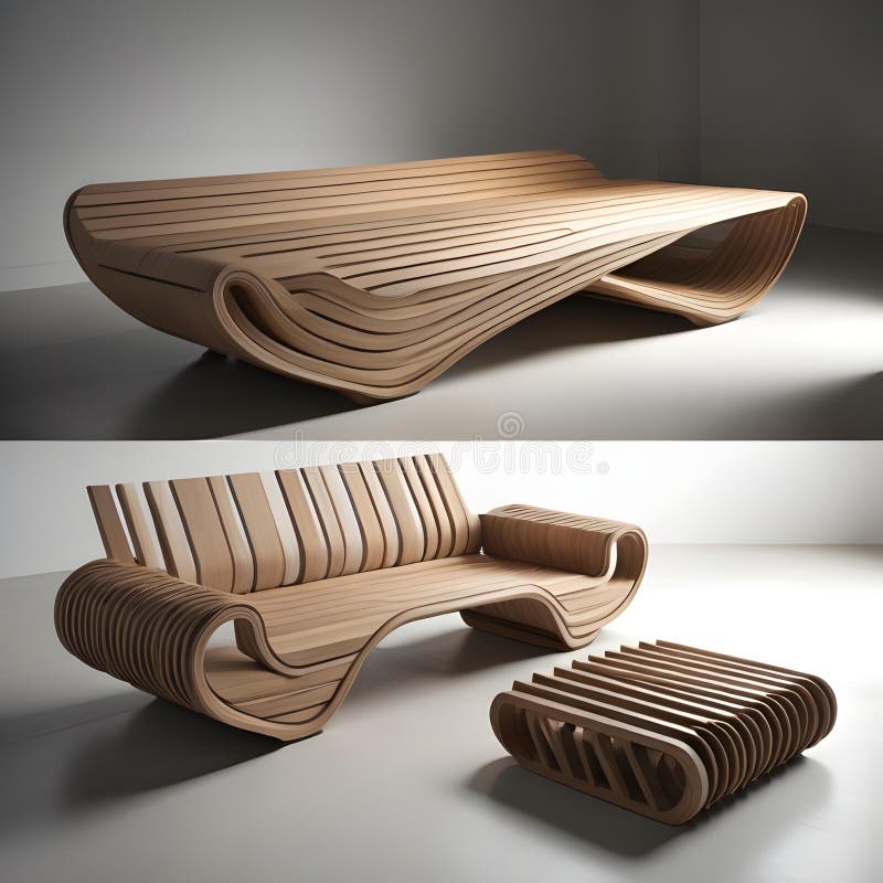 Wooden Bench on a Gray Background. Generative Ai Stock Illustration ...