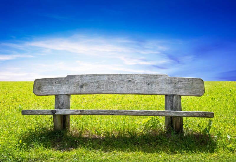 Wooden Bench in Green Field Stock Photo - Image of path, nature: 108456264