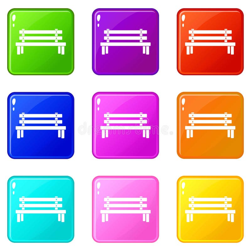 Wooden bench icons 9 set stock vector. Illustration of bench - 96093316