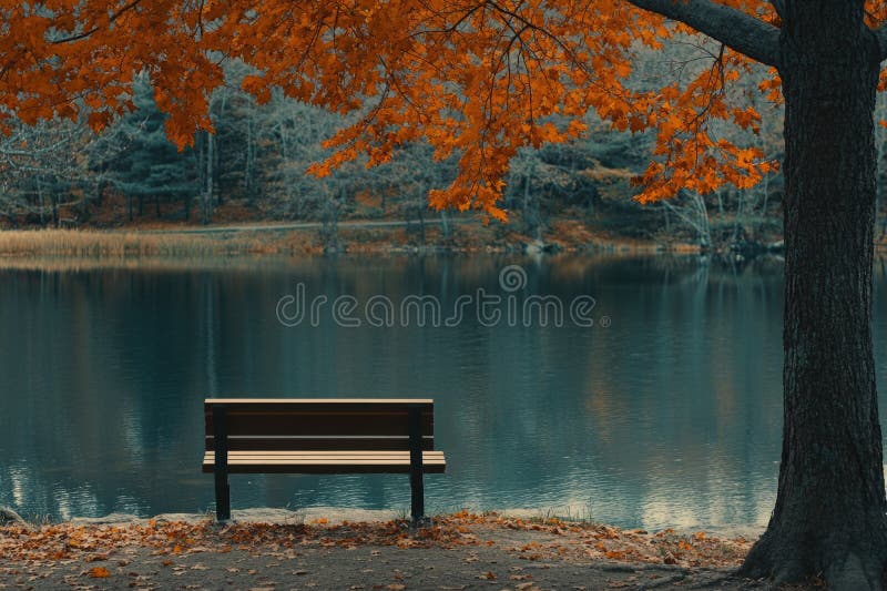 Wooden Bench by Lake stock photo. Image of sunny, relaxation - 379184964