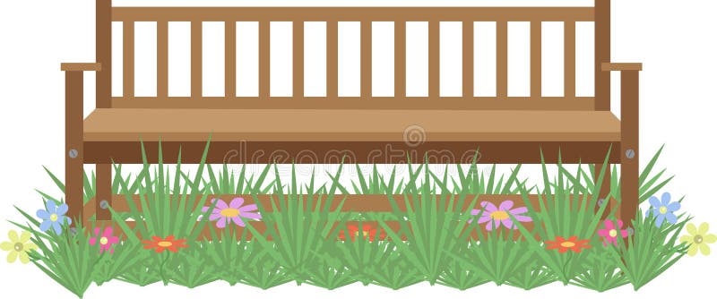 Wooden Bench on the Lawn with Flowers Stock Vector - Illustration of ...