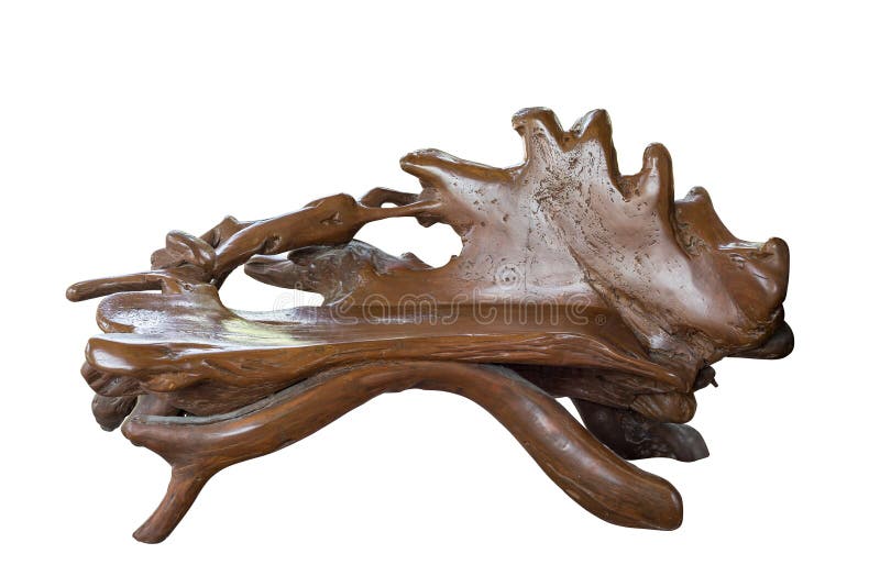 Wooden Bench Made from Tree and Root Isolated on White Stock Image ...