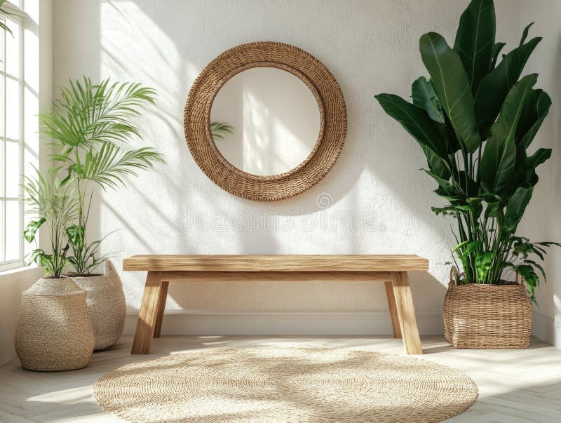Wooden Bench and Mirror stock image. Image of simplicity - 373282705