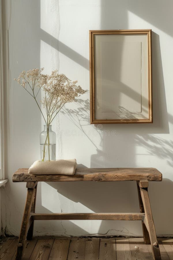 Wooden Bench and Mirror stock image. Image of home, lounge - 383234895