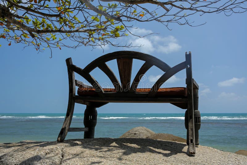 Bench Overlooking Turquoise Sea Stock Photo - Image of overlooking ...