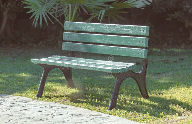 Wooden Bench in the Park in Nature Stock Photo - Image of garden, green ...