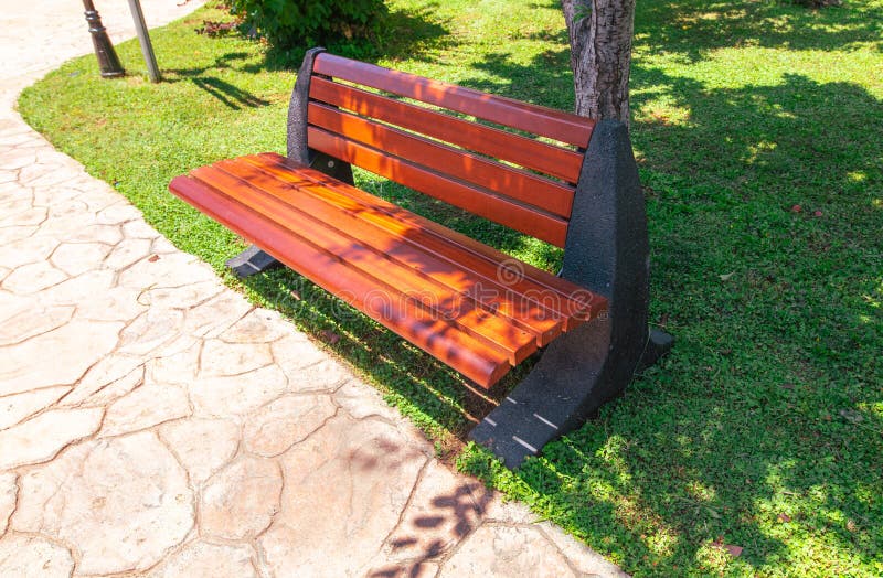 Wooden Bench in the Park in Nature Stock Photo - Image of public ...