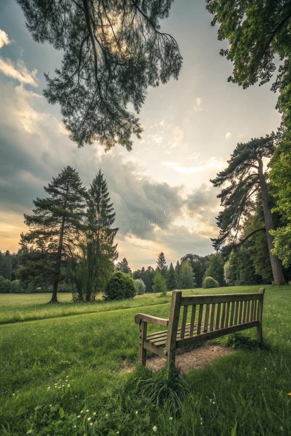 A Peaceful Park, Bathed in Sunlight. Stock Vector - Illustration of ...