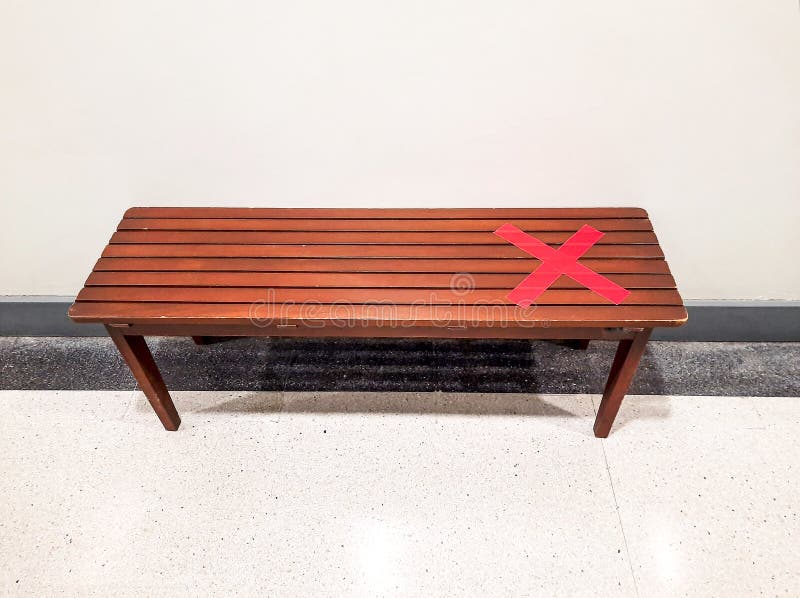 Wooden Bench in the Public Place.concept of Social Distancing Stock ...