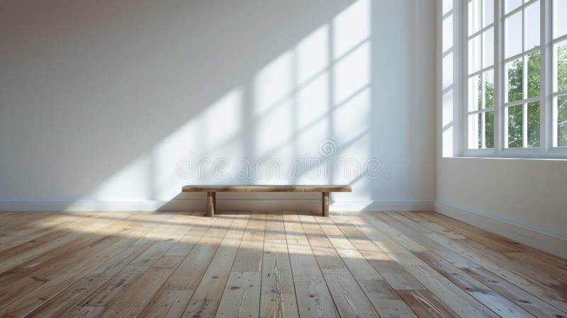 A Wooden Bench in a Room with Sunlight Coming through the Window, AI ...