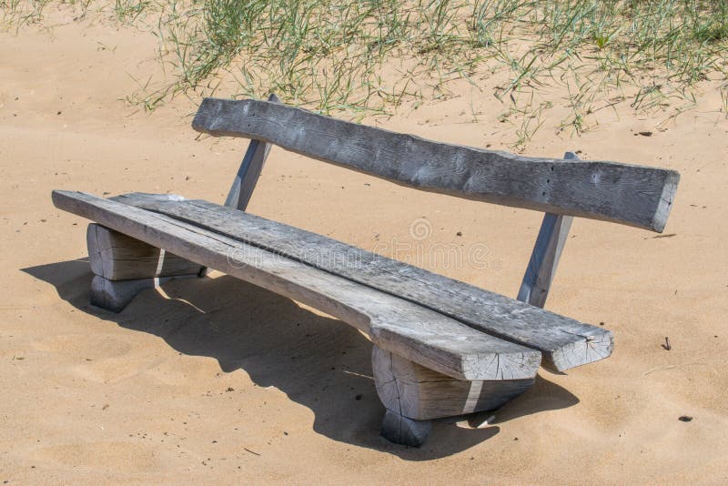 Wooden Bench on a Sandy Beach. Rough Wooden Bench Stock Image - Image ...