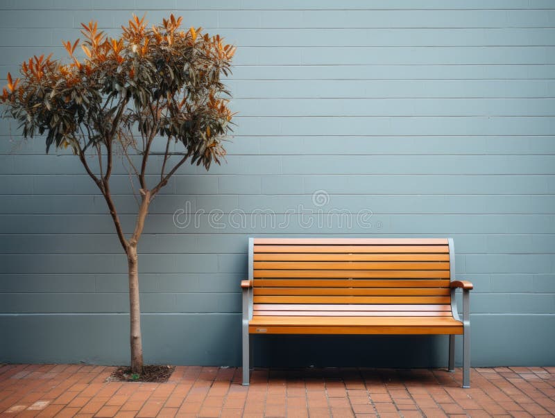 A Wooden Bench Sitting Next To a Tree Stock Illustration - Illustration ...