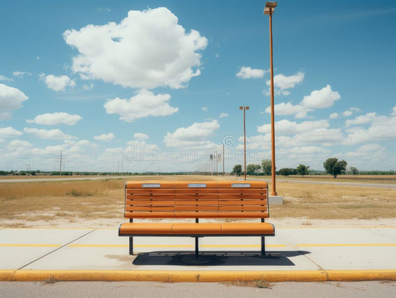 A Wooden Bench Sitting on the Side of a Road Stock Illustration ...