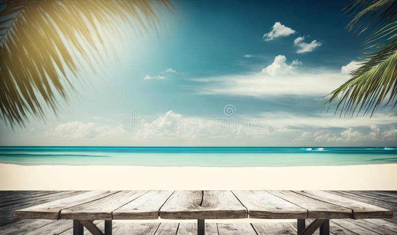 A Wooden Bench Sitting on Top of a Beach Under a Palm Tree Stock ...