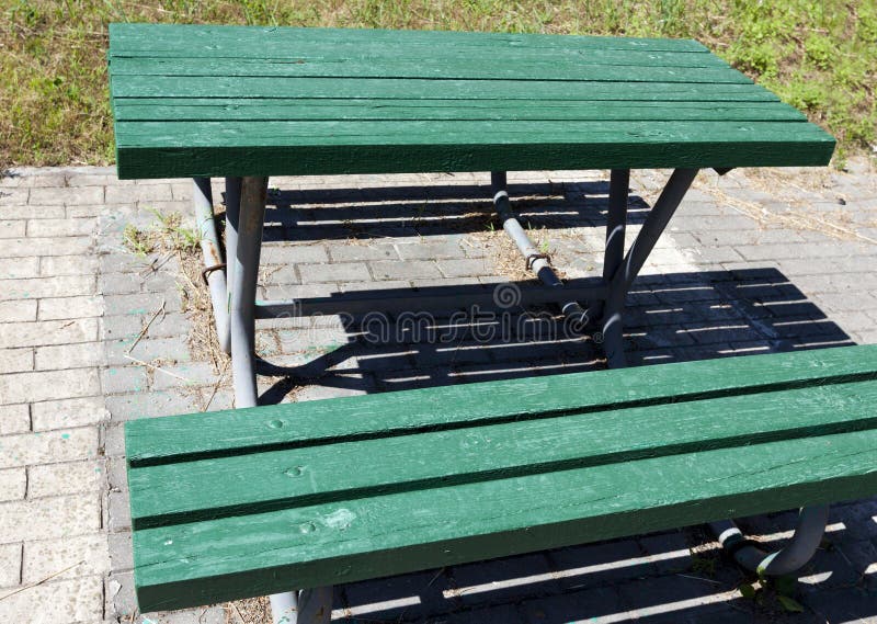 Wooden Bench and Table for Recreation Stock Image - Image of benches ...