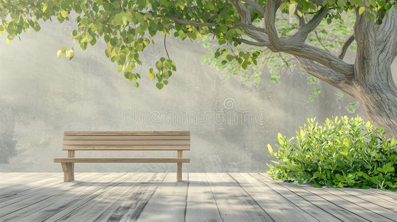 Wooden Bench Under a Tree in a Park, Photorealistic Peaceful Urban ...