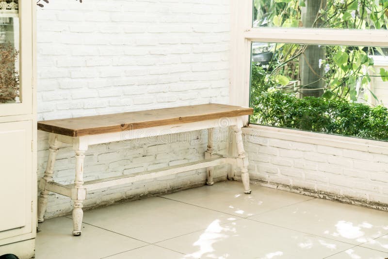 Wooden Bench with White Wall Stock Photo - Image of blank, bench: 156325064