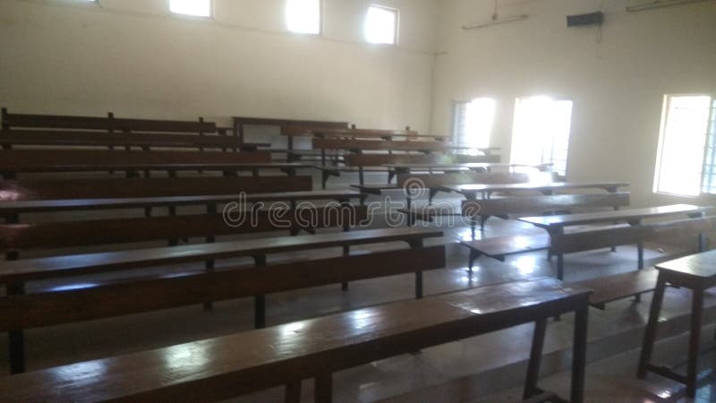 Wooden Benches in Classroom, Study Place Stock Image - Image of study ...