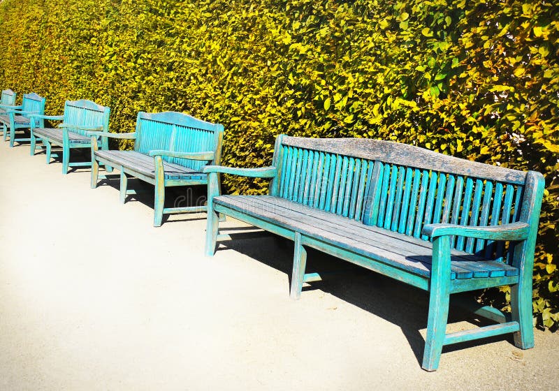 Wooden Benches in Park stock photo. Image of outside - 79742176