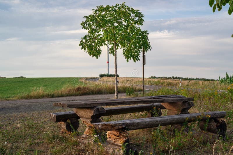 Wooden Benches with a Table To Rest in Landscape Stock Image - Image of ...