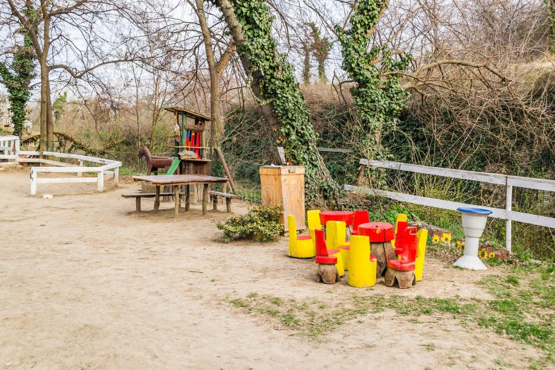 Wooden Benches in the City Park.Sunny Day on the Promenade in the City ...