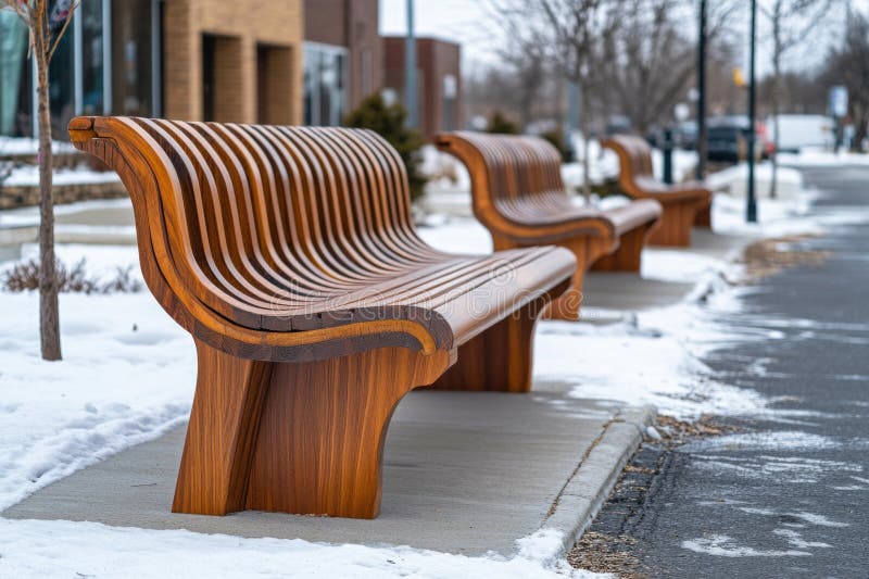 Wooden Benches in Winter stock photo. Image of city - 358540704