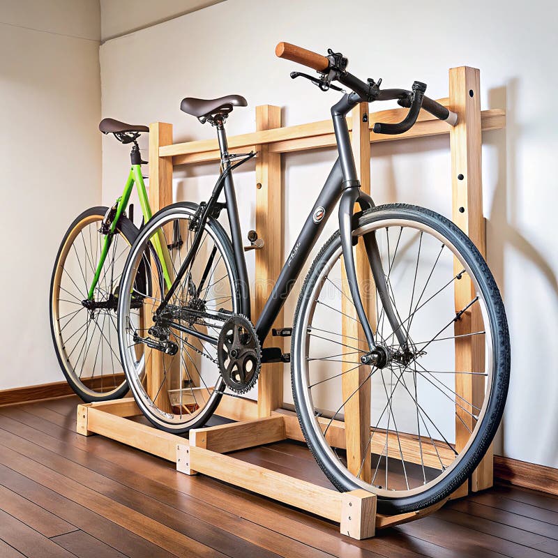 Wooden Bicycle Storage Rack with Built-in Repair Stand Stock ...