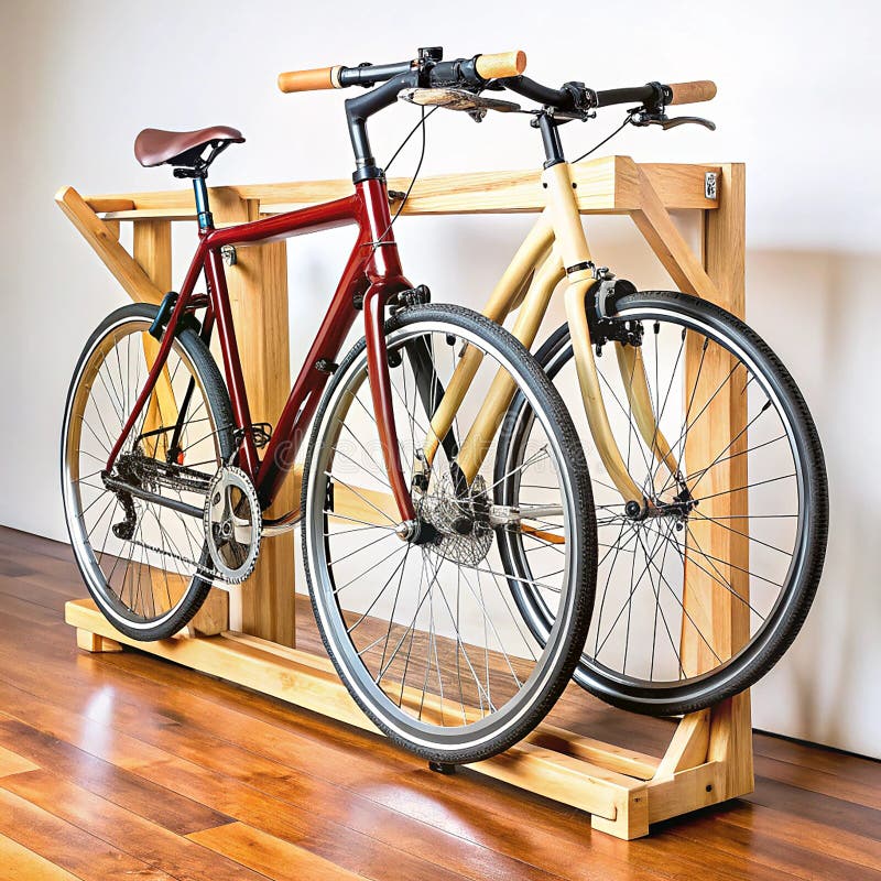Wooden Bicycle Storage Rack with Built-in Repair Stand Stock ...