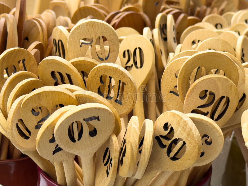 Wooden Bingo Number Plaques with Stenciled Numerals Stock Photo - Image ...