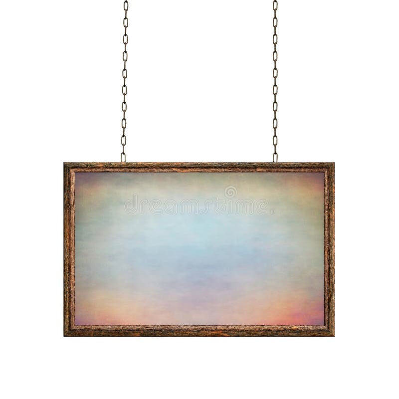 Wooden Blank Dirty Sign Hanging on Iron Chains. Rectangular Frame with ...