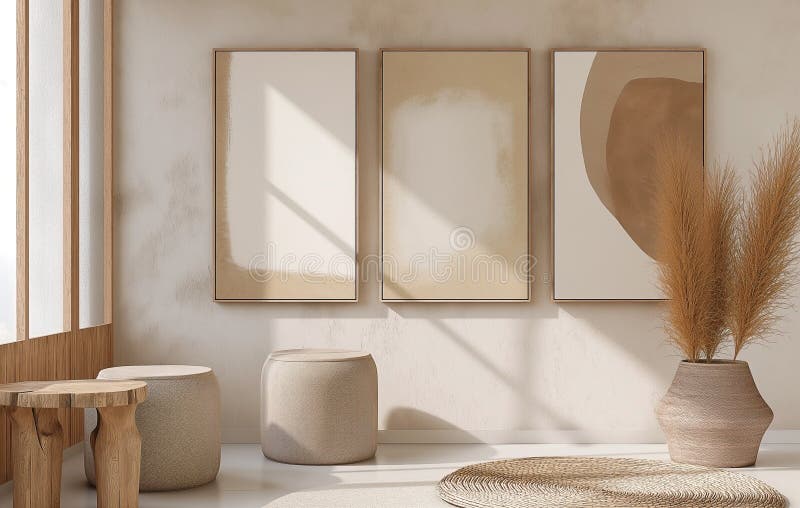 Wooden Blank Photo Frames on White Wall. Set of Empty Frames. Template ...