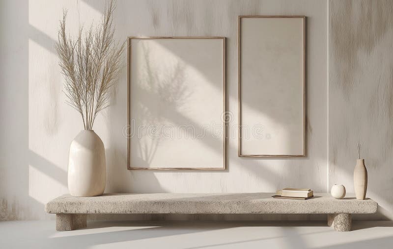 Wooden Blank Photo Frames on White Wall. Set of Empty Frames. Template ...