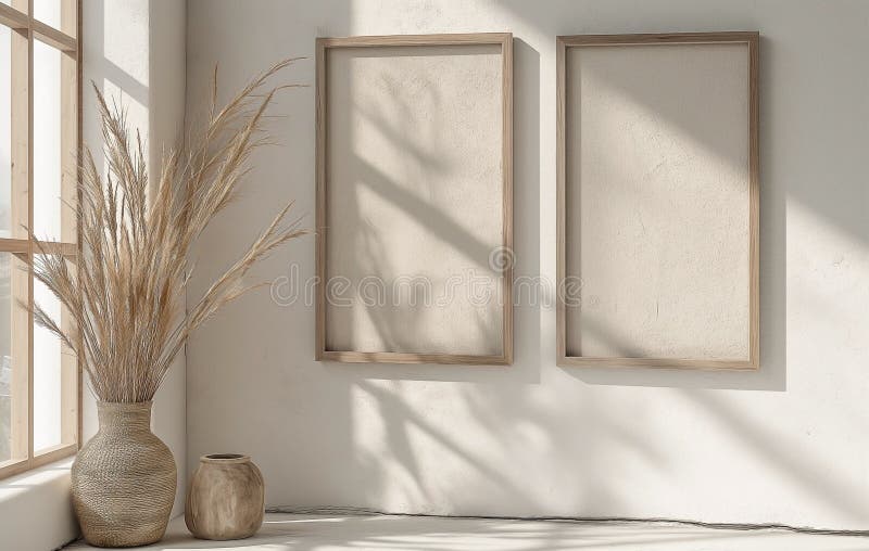 Wooden Blank Photo Frames on White Wall. Set of Empty Frames. Template ...