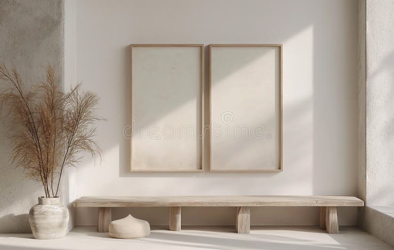 Wooden Blank Photo Frames on White Wall. Set of Empty Frames. Template ...