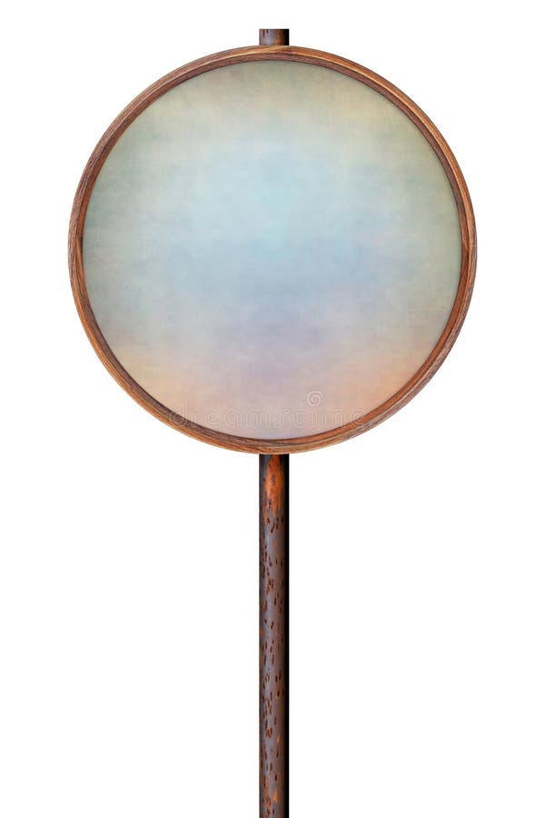 Wooden Blank Round Sign on Rusty Pole. Round Frame with a Grunge ...