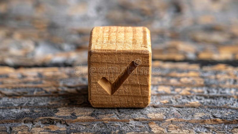 A Wooden Block with a Check Mark on it Sitting in the Dirt, AI Stock ...