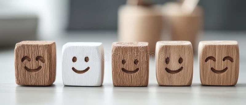 A Wooden Block Featuring a Cheerful Smiley Face Illustration. Stock ...