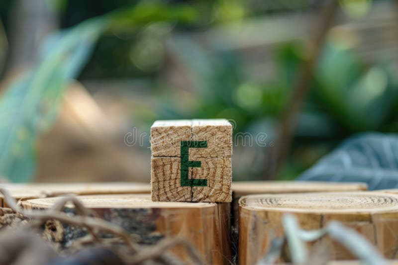 A Wooden Block Featuring the Letter E in Bold Relief Stock Photo ...