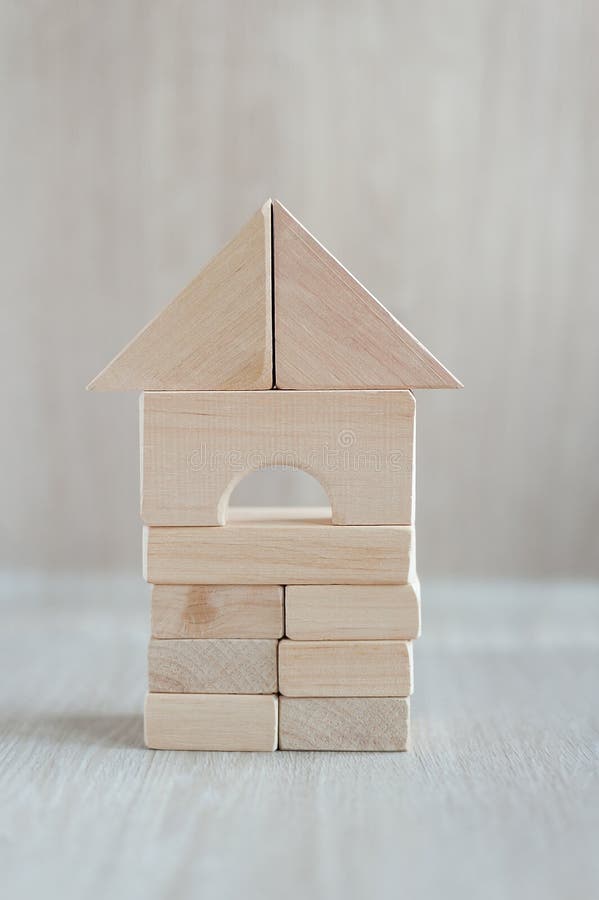 Wooden Block House on White Background. Wooden Building Blocks ...
