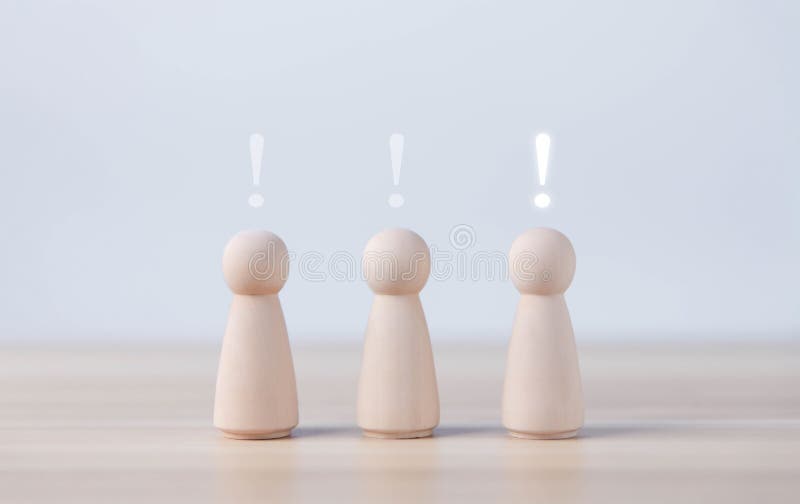 Wooden Block People Show an Exclamation Mark. Business Development ...
