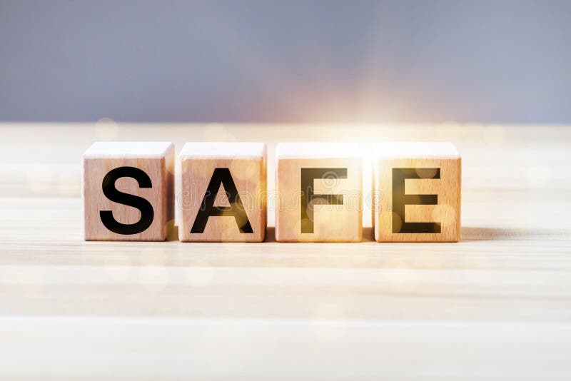 Wooden Block with `SAFE` Words Stock Photo - Image of conceptual ...