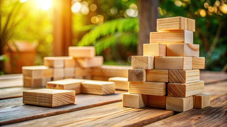 Wooden Block Stack a Visual Representation of Time Planning and Growth on a Rustic Tabletop ...