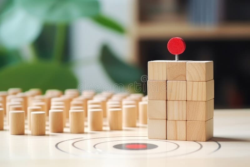 A Wooden Block Tower Topped with a Red Pin, Set on a Target Stock ...