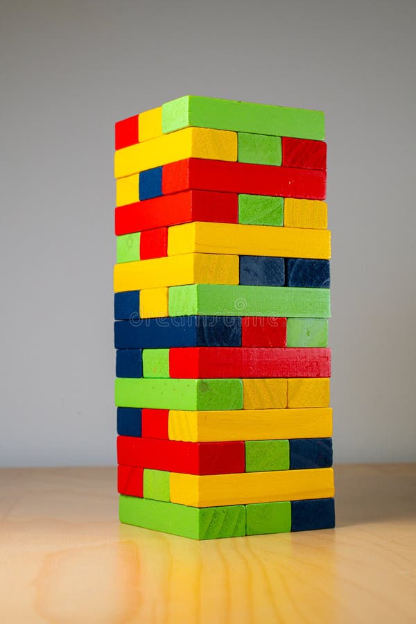 Wooden Block Tower Under Construction Stock Image - Image of ...