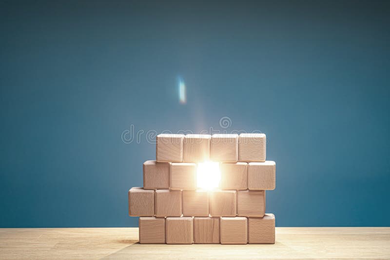 Wooden Block Wall with Light Shining through Empty Space of Missing ...