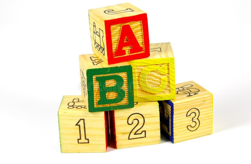 ABC and 123 Blocks in Stacks Over White Stock Photo - Image of white ...