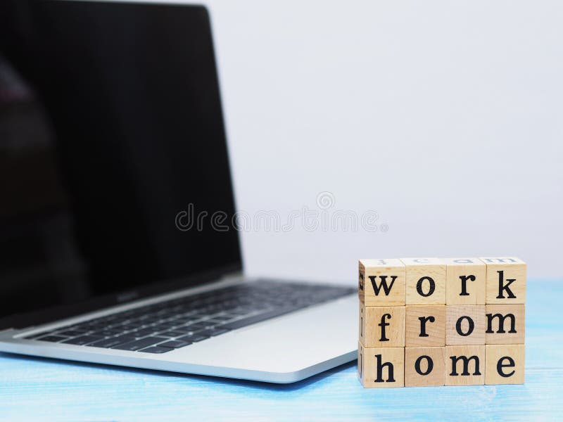Wooden Blocks with Alphabet Letter Work from Home and Notebook Computer ...