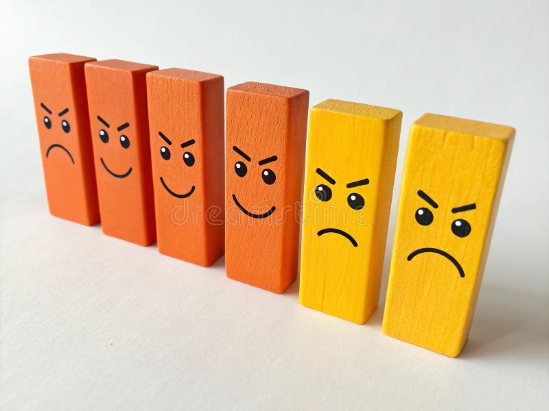 Wooden Blocks with Angry Faces Expressing Frustration and Disagreement ...